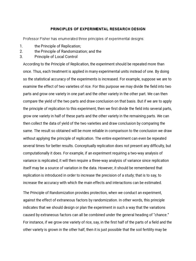 The Three Principles of Experimental Design: Replication, Randomization ...
