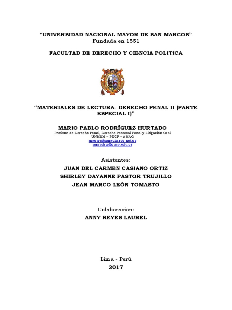 Caratula e Indice - Materiales Penal Especial Ii | PDF | Violación | Homicidio
