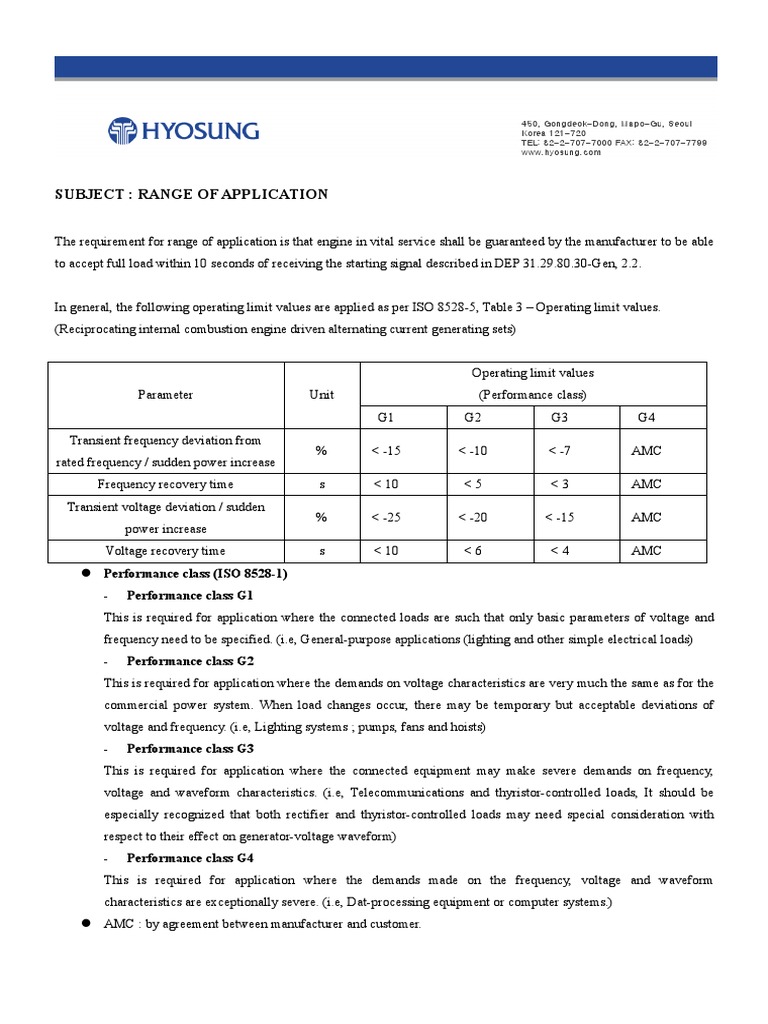 Subject: Range of Application: Performance Class G1 | PDF | Power ...
