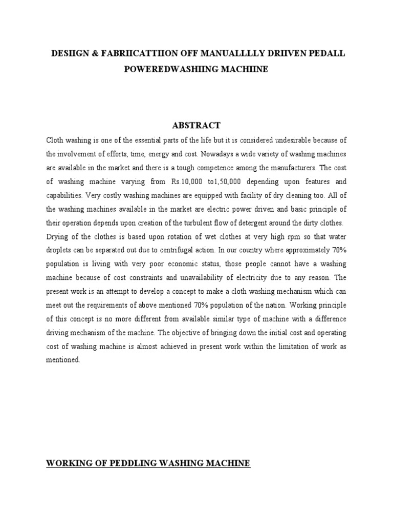 Design and Fabrication of a Manually Driven Pedal Powered Washing ...