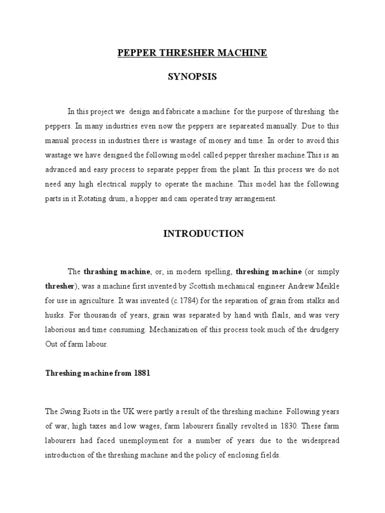 Pepper Thresher Machine | PDF | Machines | Mechanical Engineering