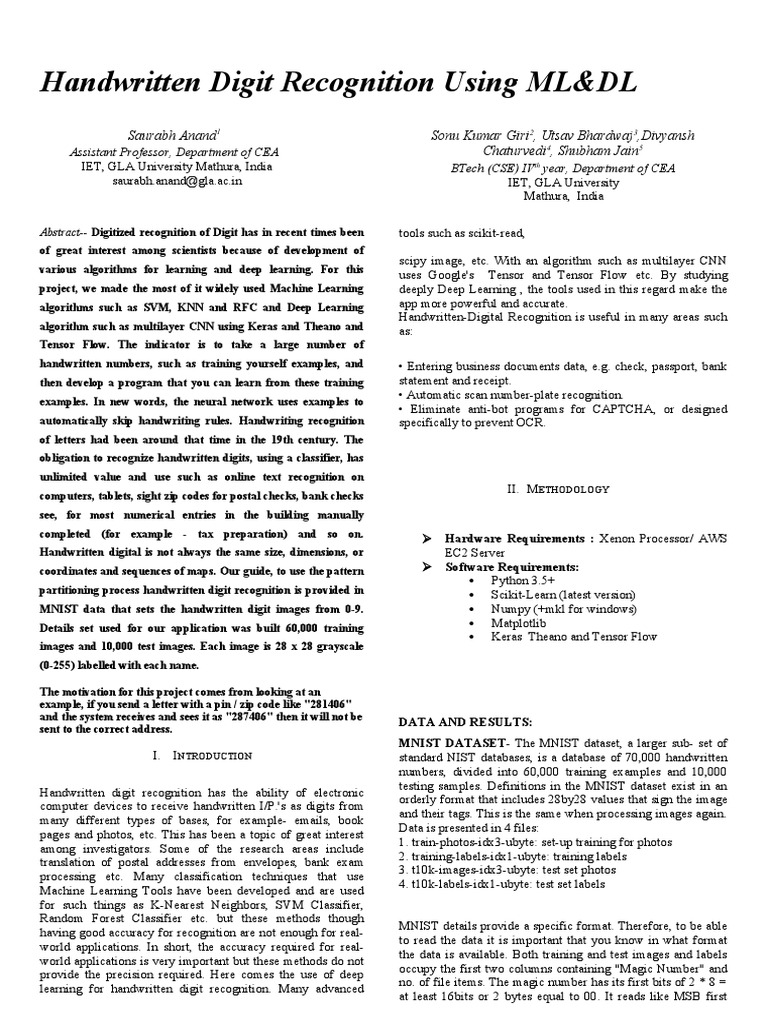 Handwritten Digit Recognition Using Mlanddl Pdf Deep Learning Computational Neuroscience