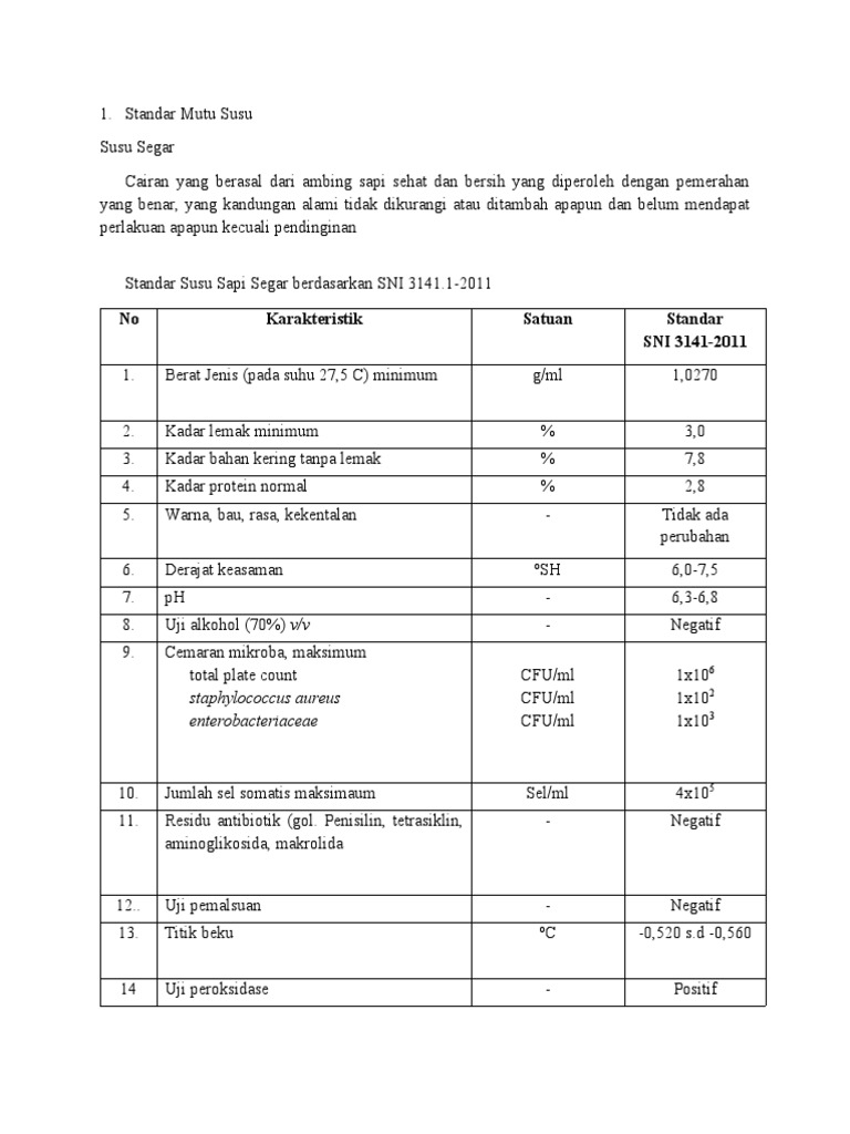 Standar Mutu Susu Berdasarkan SNI | PDF