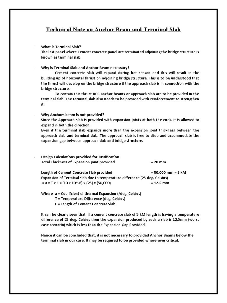 Technical Justification For Anchor Beam - Terminal Slabs | PDF