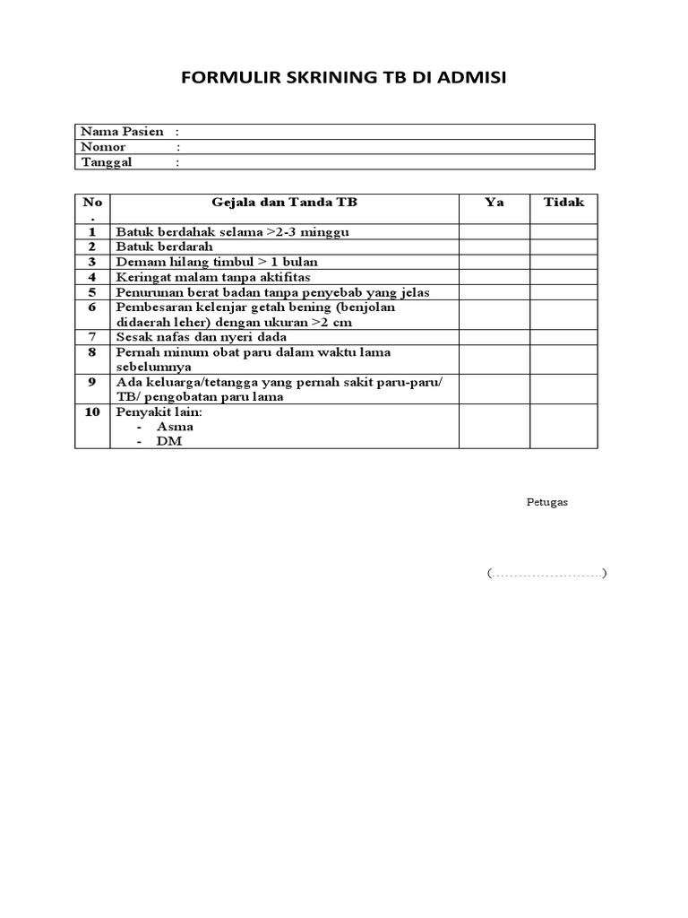 Formulir Skrining TB untuk Pasien | PDF