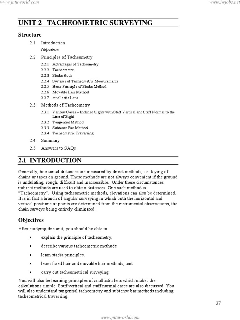 Unit 2 Tacheometric Surveying: Structure | PDF | Surveying | Scientific ...