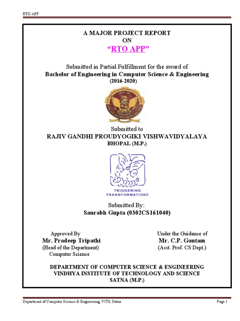 "Rto App": A Major Project Report ON | Download Free PDF | Cloud ...