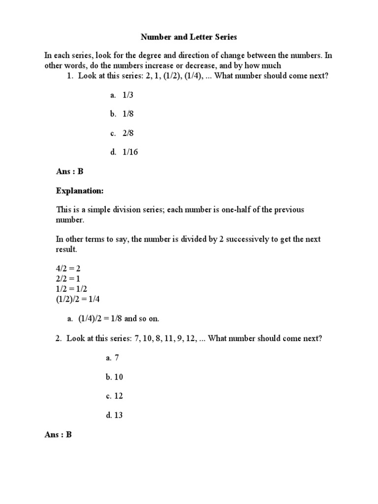 Number and Letter Series Practice | PDF | Nature