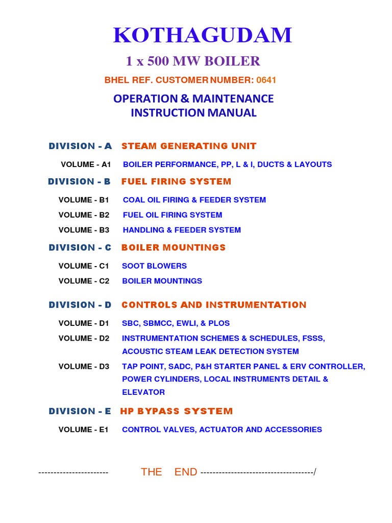 Kothagudam 500 MW Boiler Manual | PDF