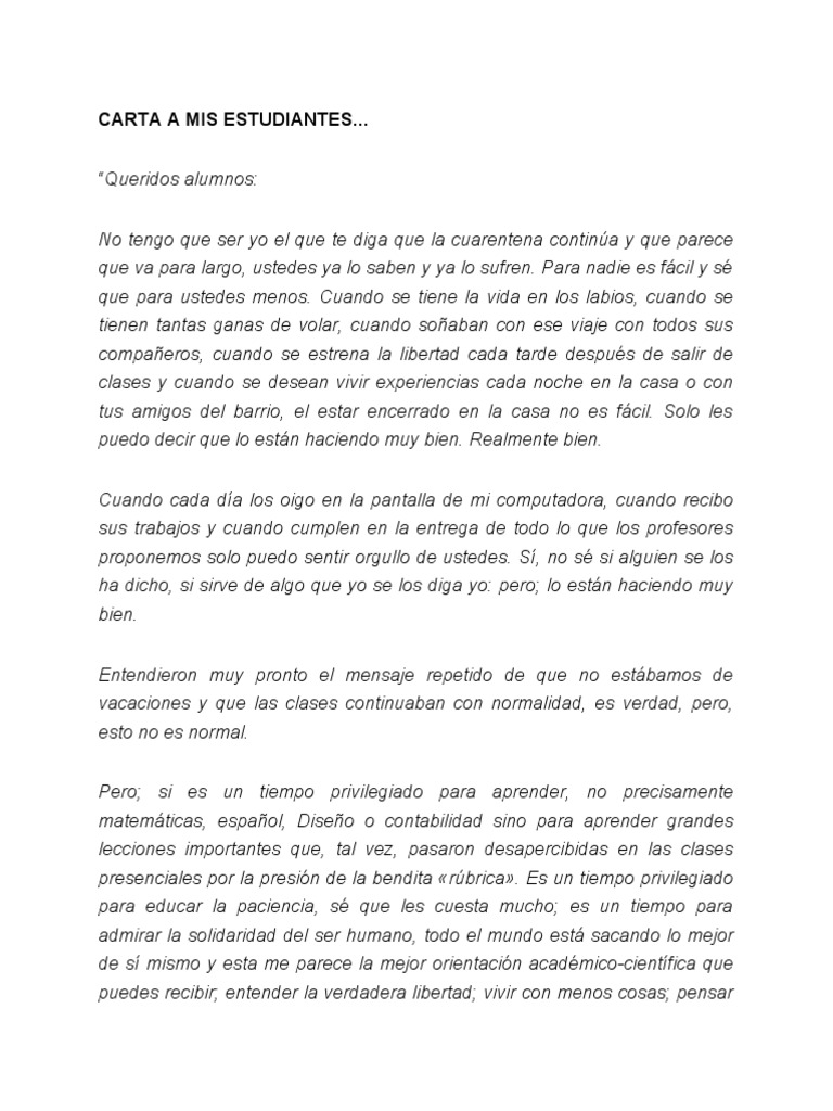 Carta A Mis Estudiantes | PDF | Verdad | Educación avanzada