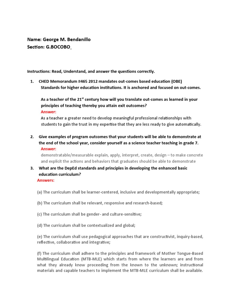 Name: George M. Bendanillo Section: G.BOCOBO: Answer | PDF | Project ...