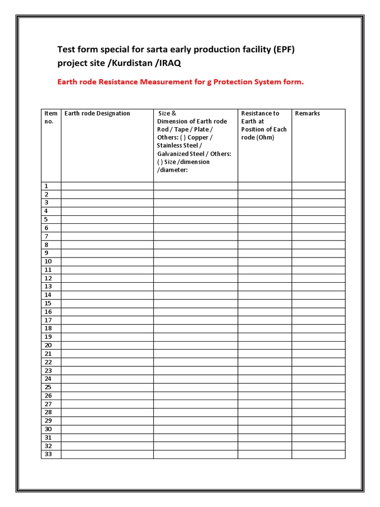 Test Form Special For Sarta Early Production Facility (EPF) Project ...