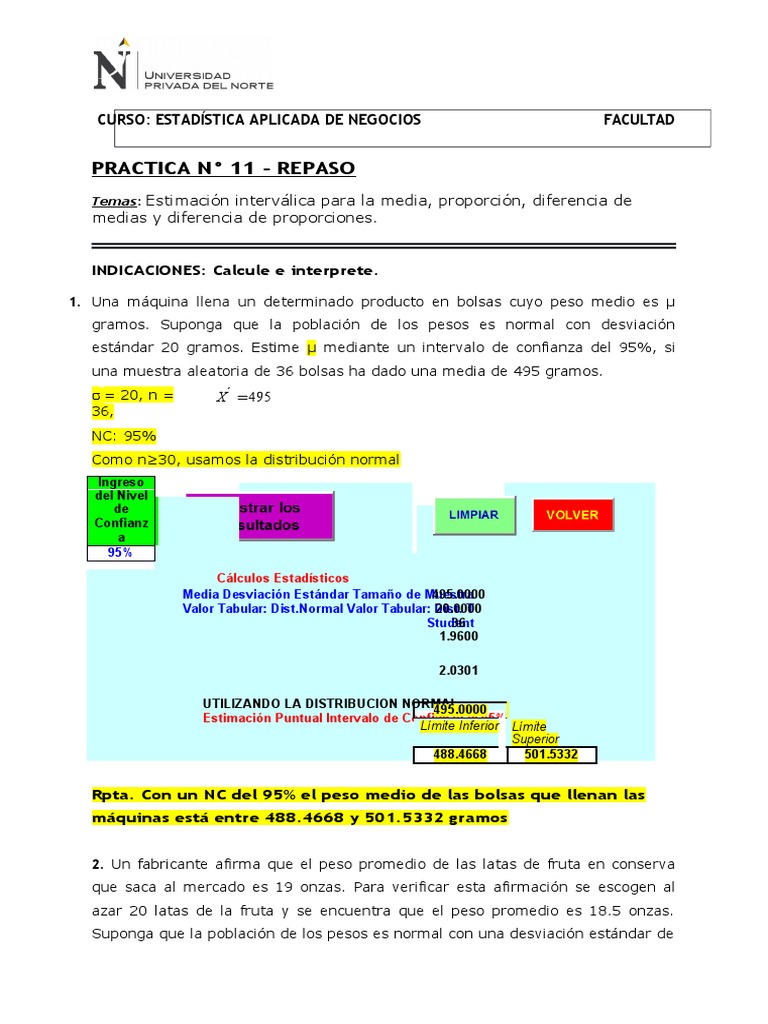 (PDF) Solucionario Prá Ctica 11 Repaso | PDF | Intervalo de confianza | Distribución normal