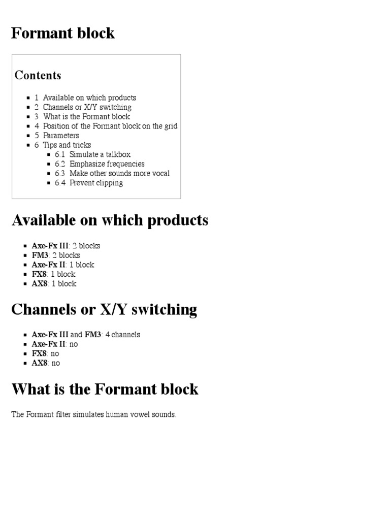 Formant Block Guide for Axe-Fx Users | PDF | Sound Production | Electronics