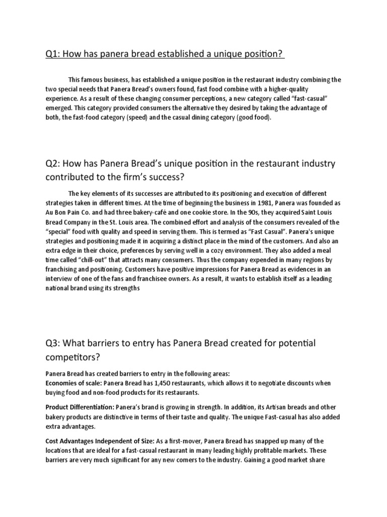 Q1: How Has Panera Bread Established A Unique Position? | PDF ...