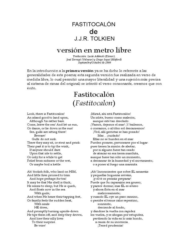 J. R. R. Tolkien - Fastitocalon (Versión en Metro Libre) | PDF