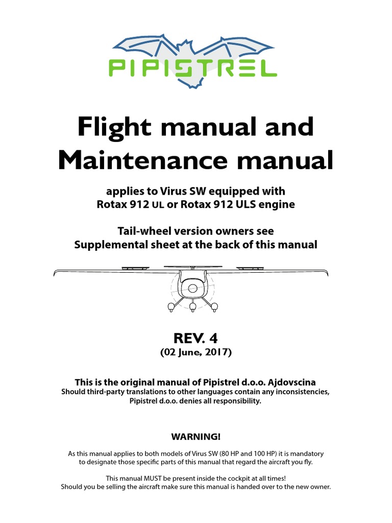 Virus SW - Flight and Maintenance Manual REV 4 PDF | PDF | Airspeed ...