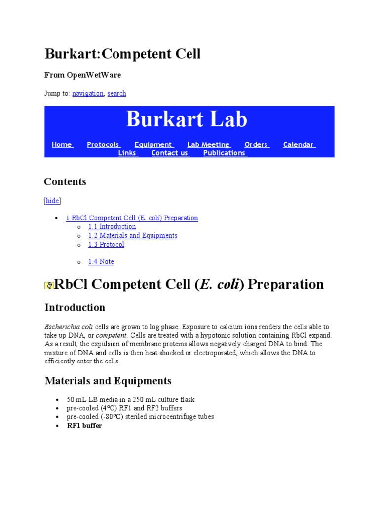 RbCl Competent Cell Preparation Protocol | PDF | Transformation ...