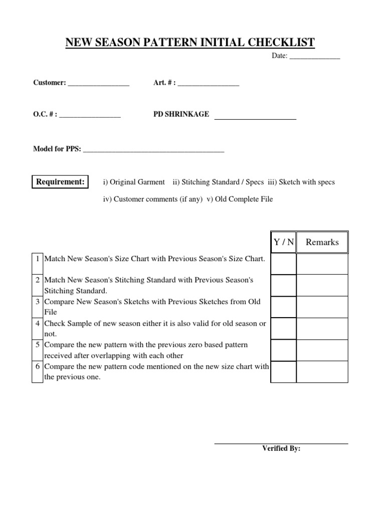 New Pattern Initial Check List | PDF