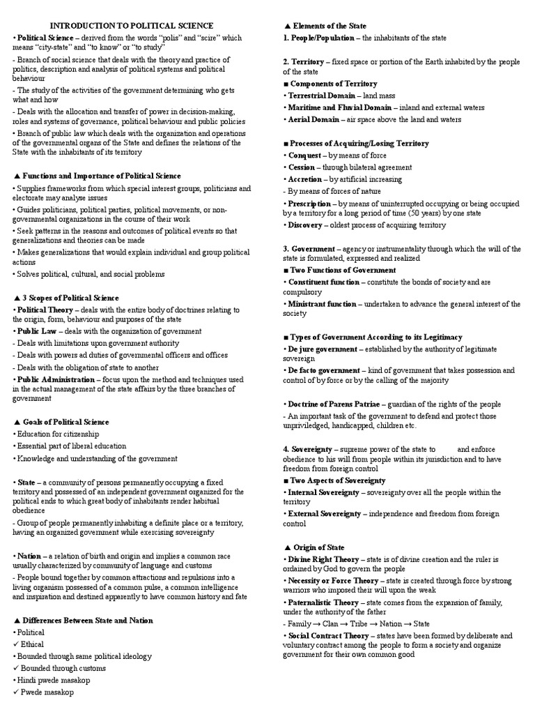 Introduction to Political Science Overview | PDF | State (Polity ...