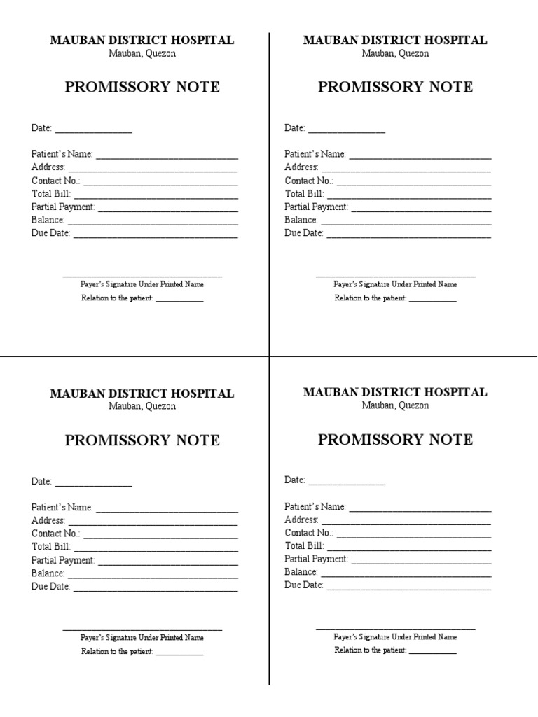 Promissory Note Promissory Note: Mauban District Hospital Mauban ...