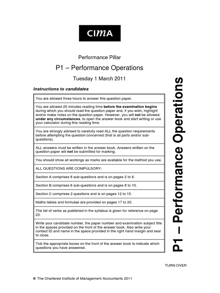 CIMA P1 Performance Operations Exam Guide | PDF | Factoring (Finance ...