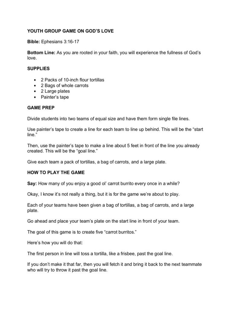 God’s Love Game for Youth Groups | PDF | Burrito | Love