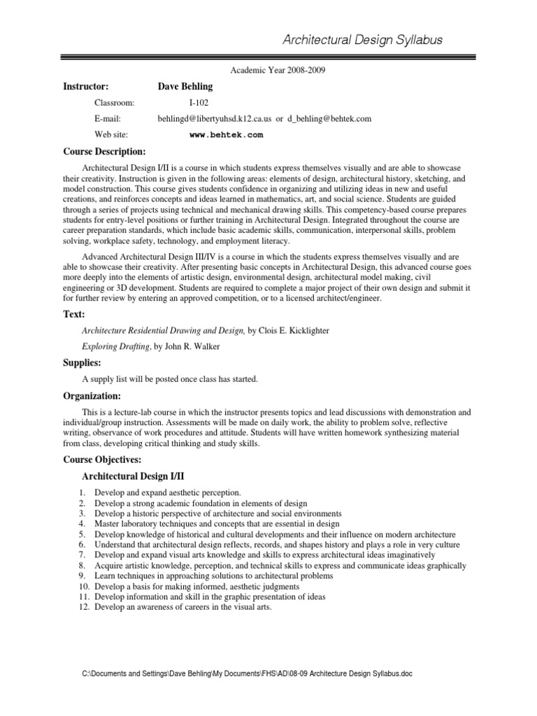 Architectural Design Syllabus: Instructor: Dave Behling | PDF | Design ...
