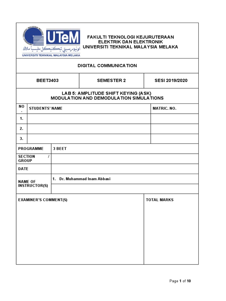Lab 5 Ask Modulation And Demodulation Pdf Detector Radio Modulation