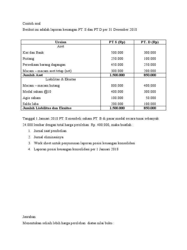 Latihan Soal Bu Ari Konsolidasi-Pada-Anak-Perusahaan-Yang-Dimiliki-Penuh | PDF