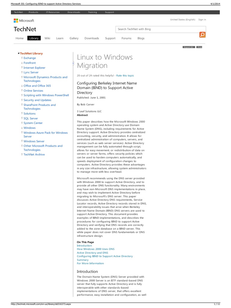 Microsoft IIS Configuring BIND To Support Active Directory | PDF ...
