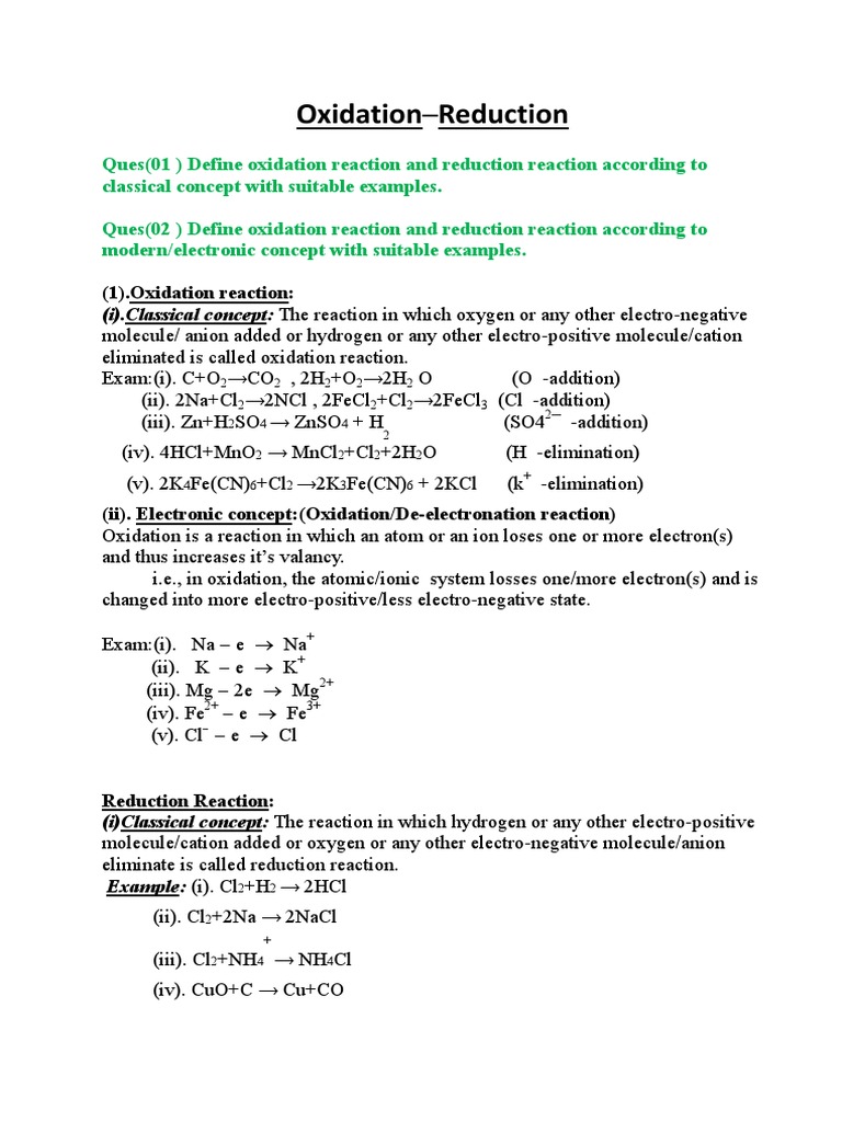 Note 04 (Oxidation Reduction) PDF | PDF | Redox | Ion