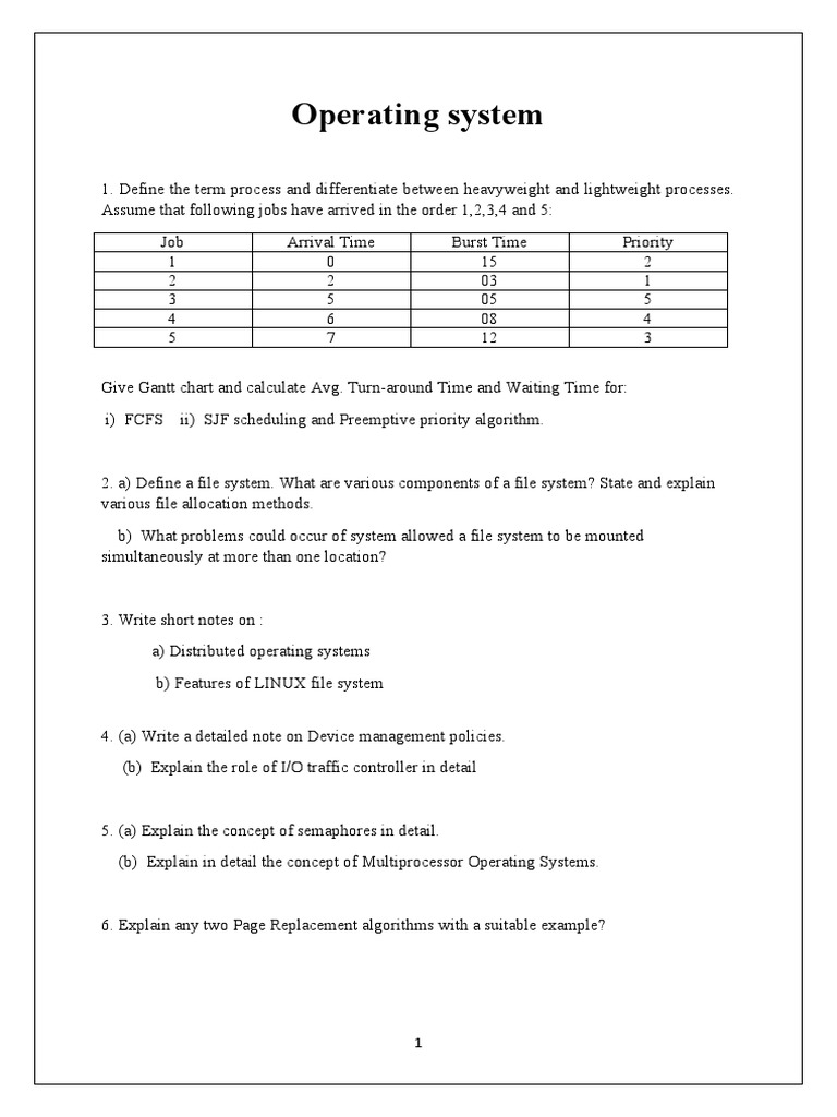 OS Questions | Download Free PDF | Scheduling (Computing) | Operating ...