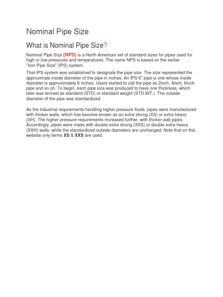 Nominal Pipe Size | PDF