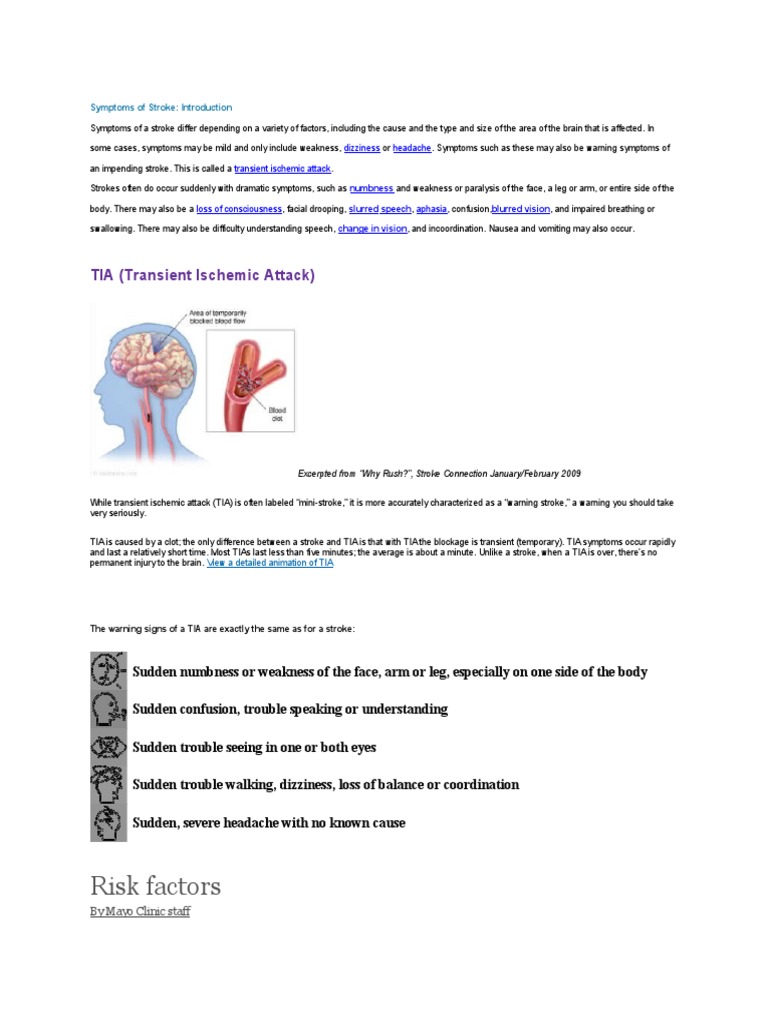 Symptoms of Stroke | PDF | Stroke | Blood Pressure