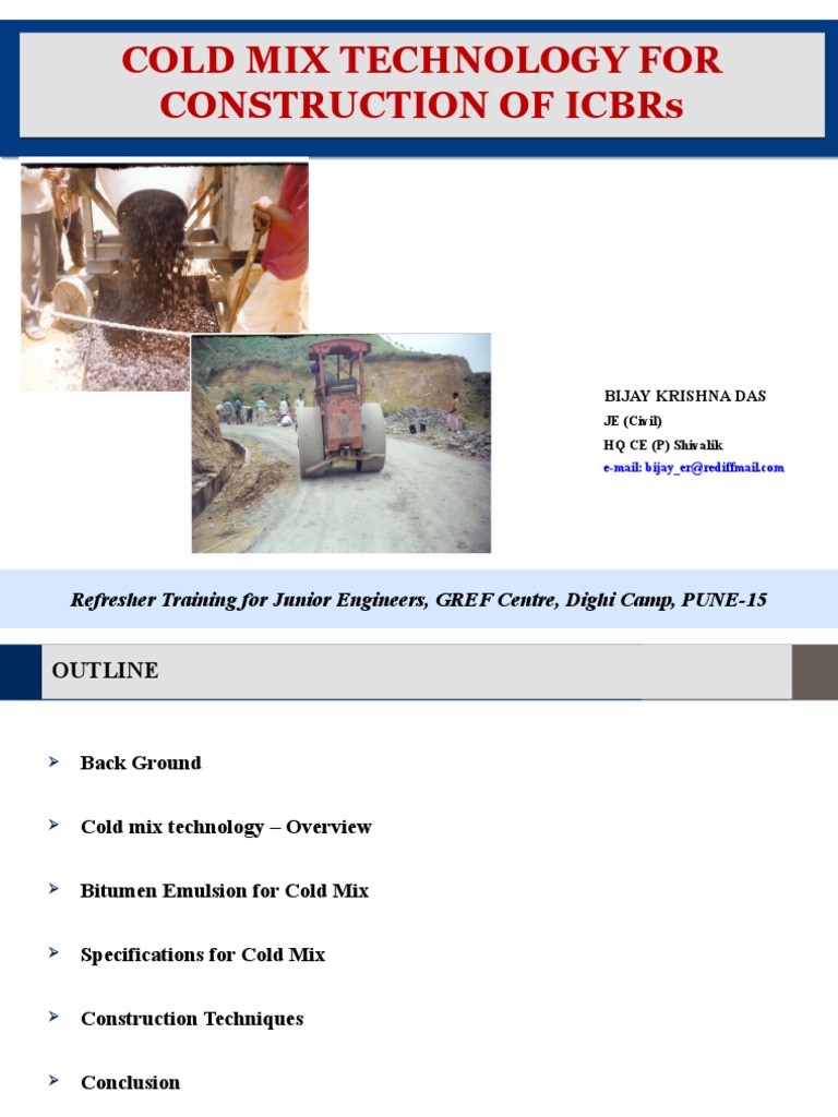 Cold Mix Technology for ICBR Construction | PDF | Asphalt | Emulsion