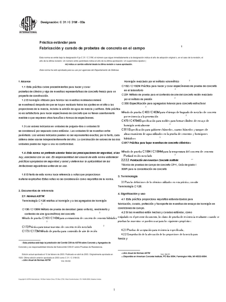 ASTM C31.en - Es | PDF | Caldera | Hormigón