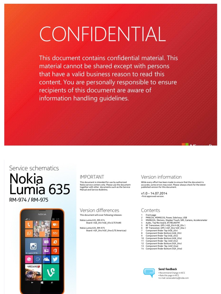 Nokia Lumia 635 RM 974 RM 975 Service Schematics v10 | PDF | Wireless ...