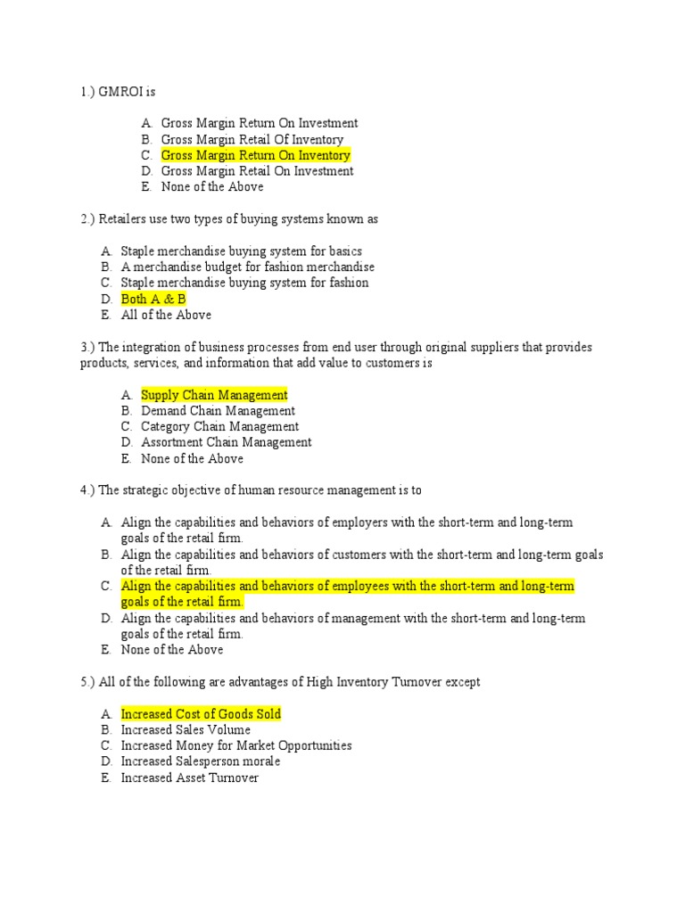 Retail MCQ | PDF | Retail | Gross Margin