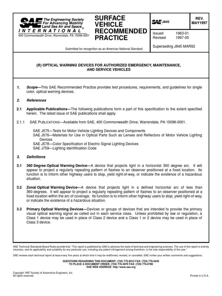 SAE J845 97 Optical | PDF | Lighting | Optics