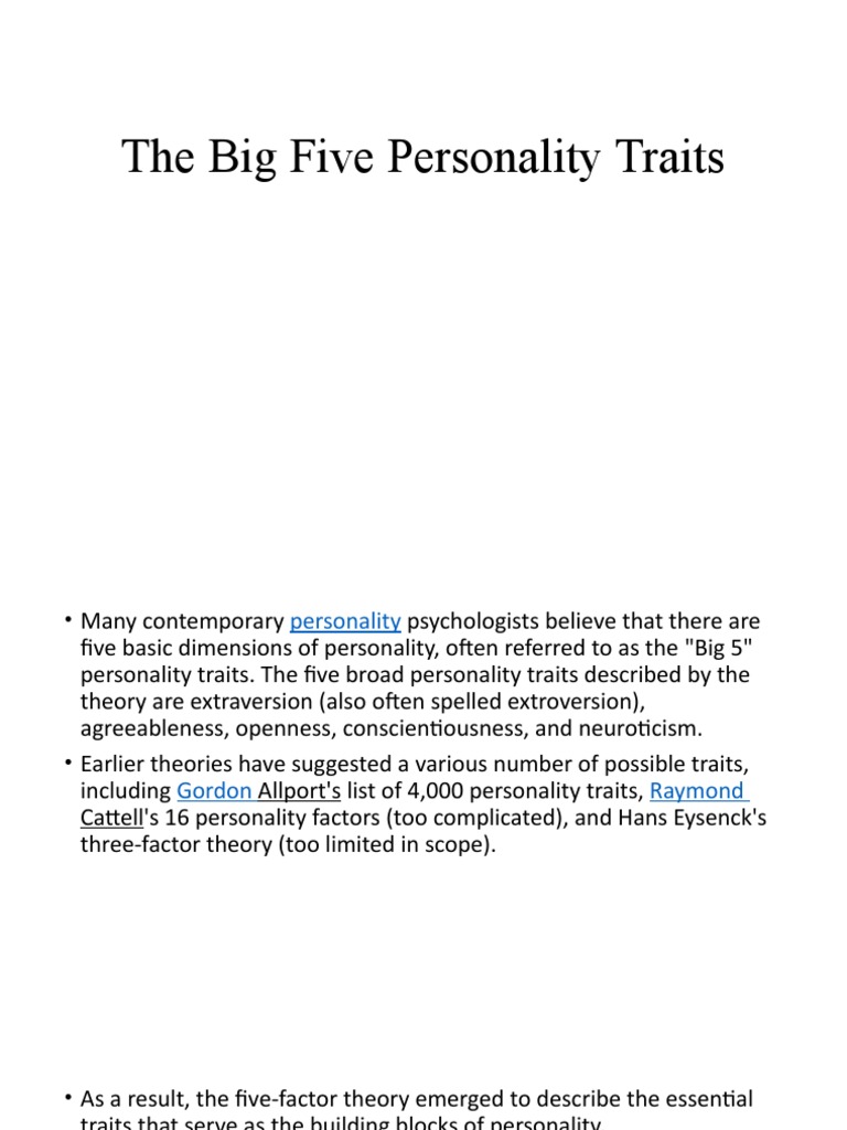 The Big Five Personality Traits | PDF | Extraversion And Introversion ...