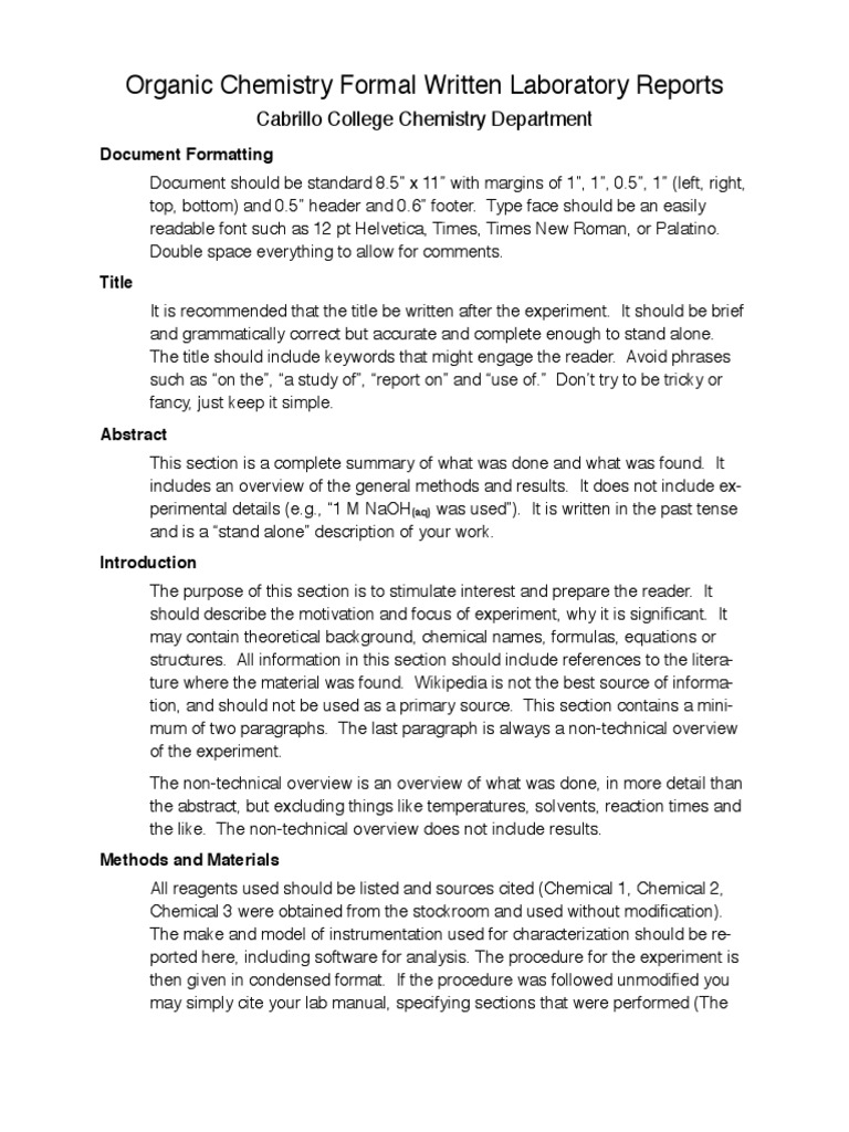 Organic Chemistry Formal Written Laboratory Reports: Cabrillo College ...