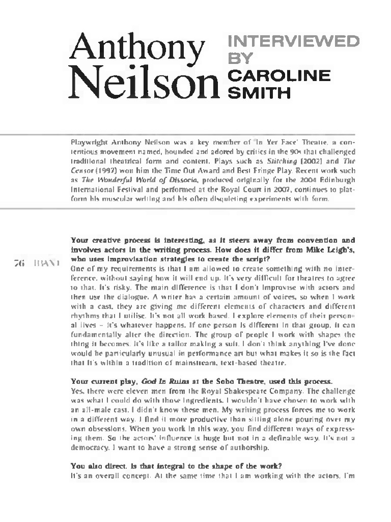 Anthony Neilson: Innovative Playwright Insights | PDF | Theatre ...