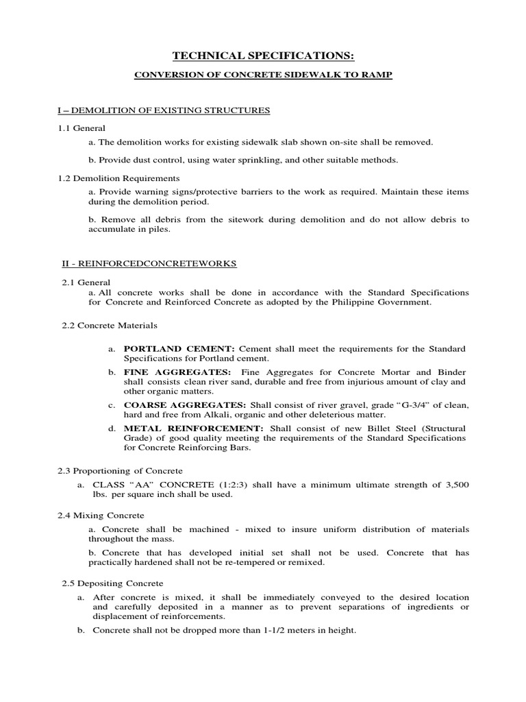 Technical Specifications:: Conversion of Concrete Sidewalk To Ramp ...