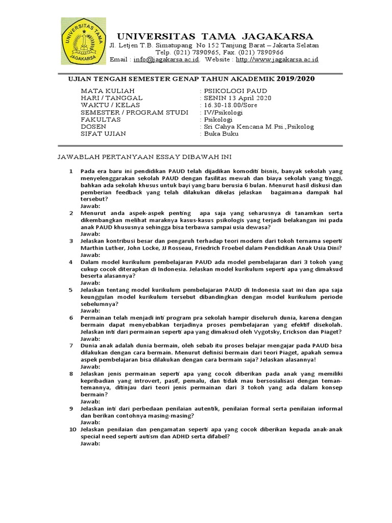Soal Uts Psi Paud | PDF