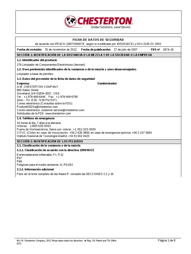 Chesterton 276 - 2012 | PDF | Alcohol | Aerosol