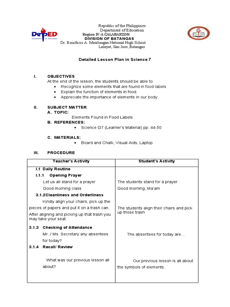 Elements in Food Labels Lesson Plan | PDF | Chromium | Iron