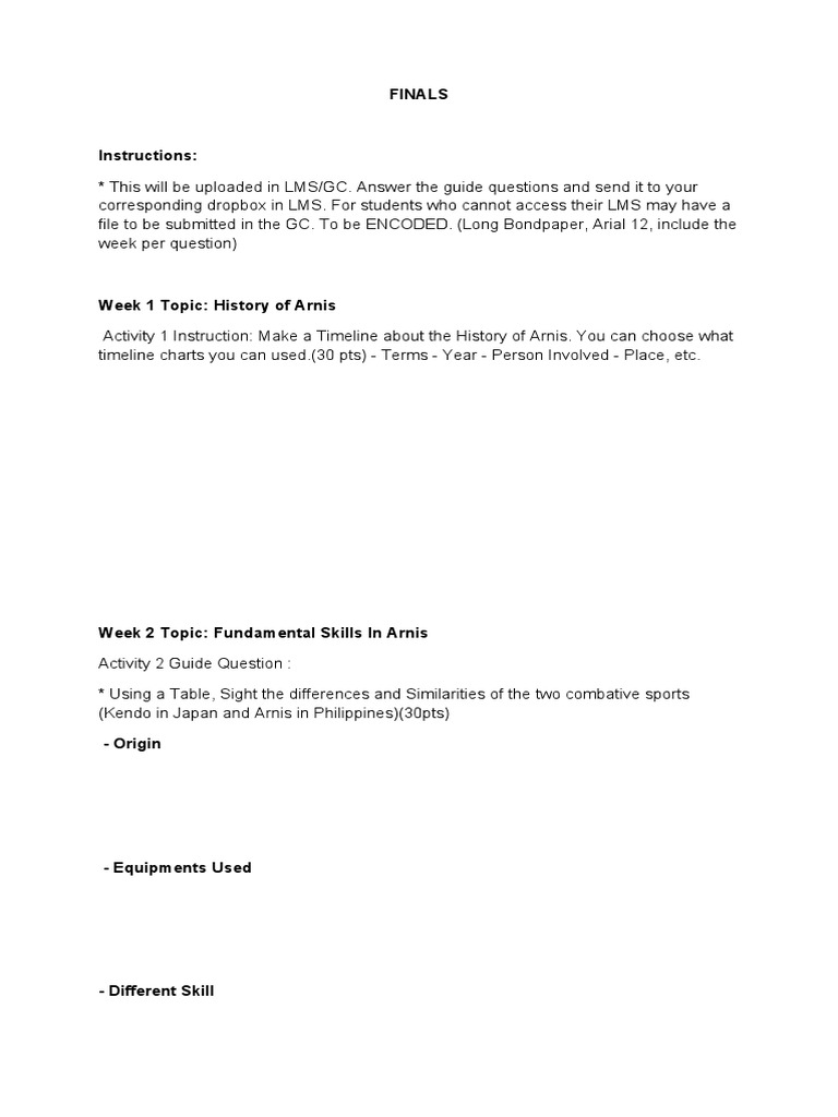 Arnis Finals: Activities and Instructions | PDF