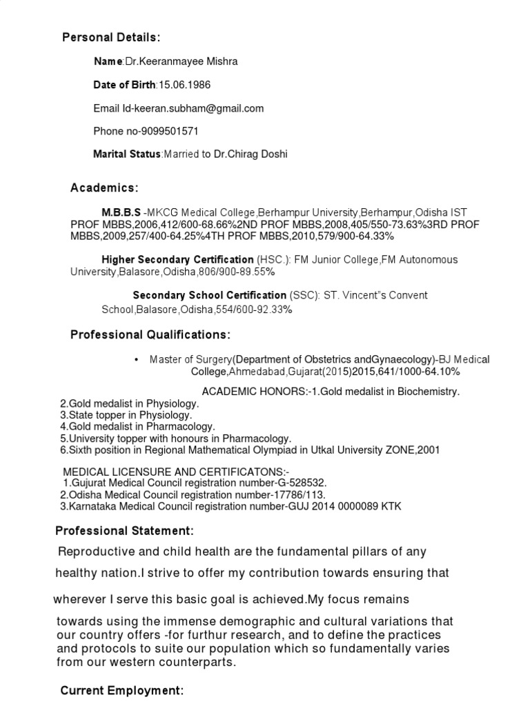 Example Icu CV PDF | PDF | Obstetrics | Gynaecology