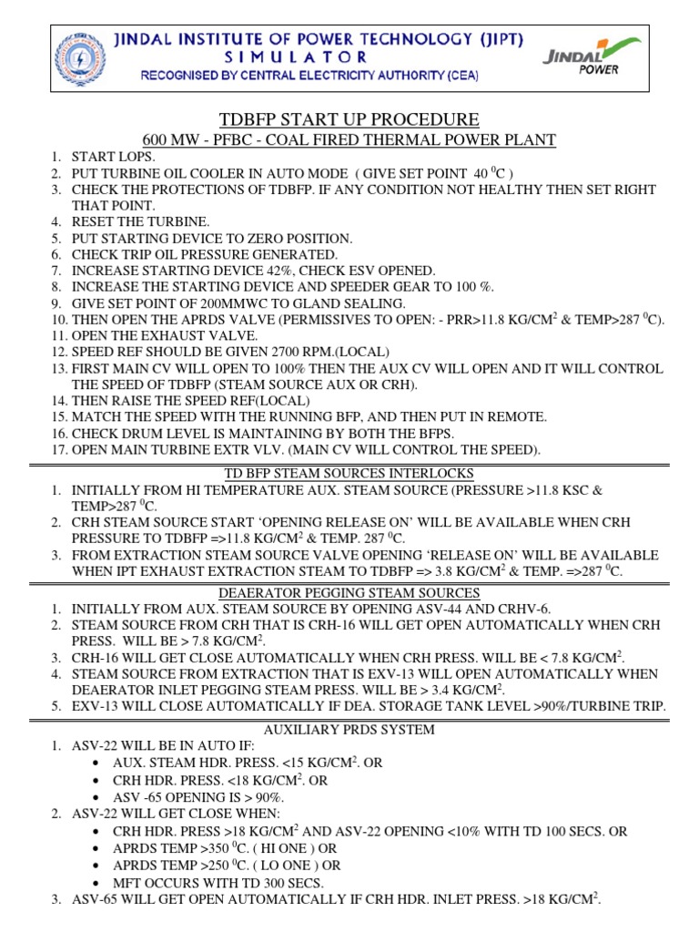 TDBFP Start Up Procedure 600 MW | PDF | Gas Technologies | Sustainable ...